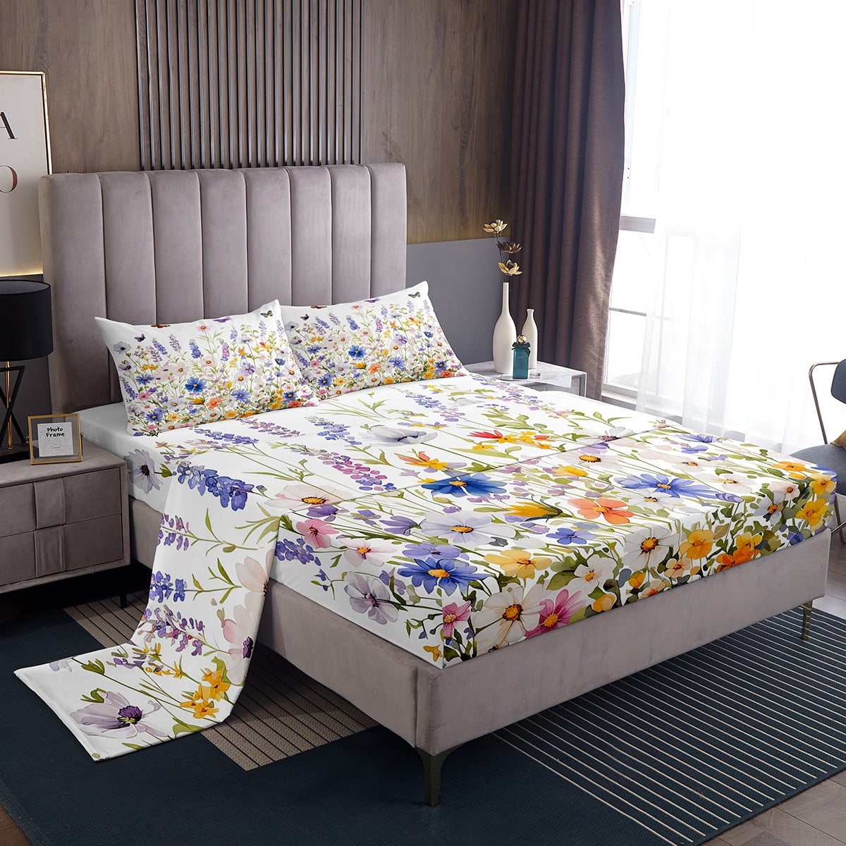 Flower Bed Sheets Set Twin,Flying Butterfly Sheet Set,Cottage Floral ...