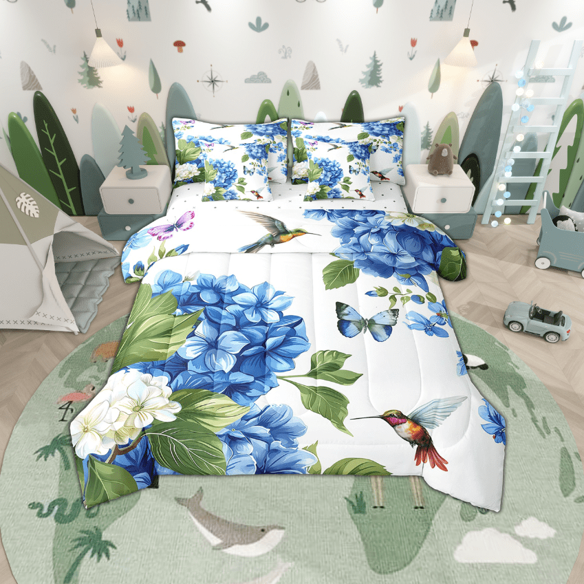 Flower Bedding Comforter Sets 7Pcs Hummingbird Butterfly Bed In A Bag ...