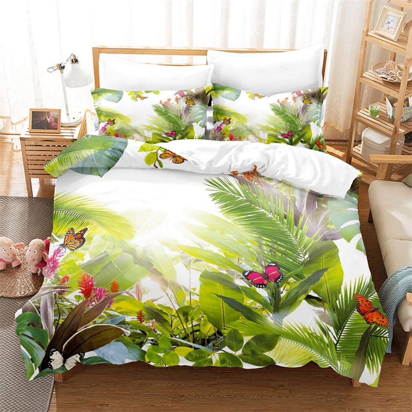 Flower Bedding Set Green Leaf Duvet Cover Set Bedding Digital Printing ...