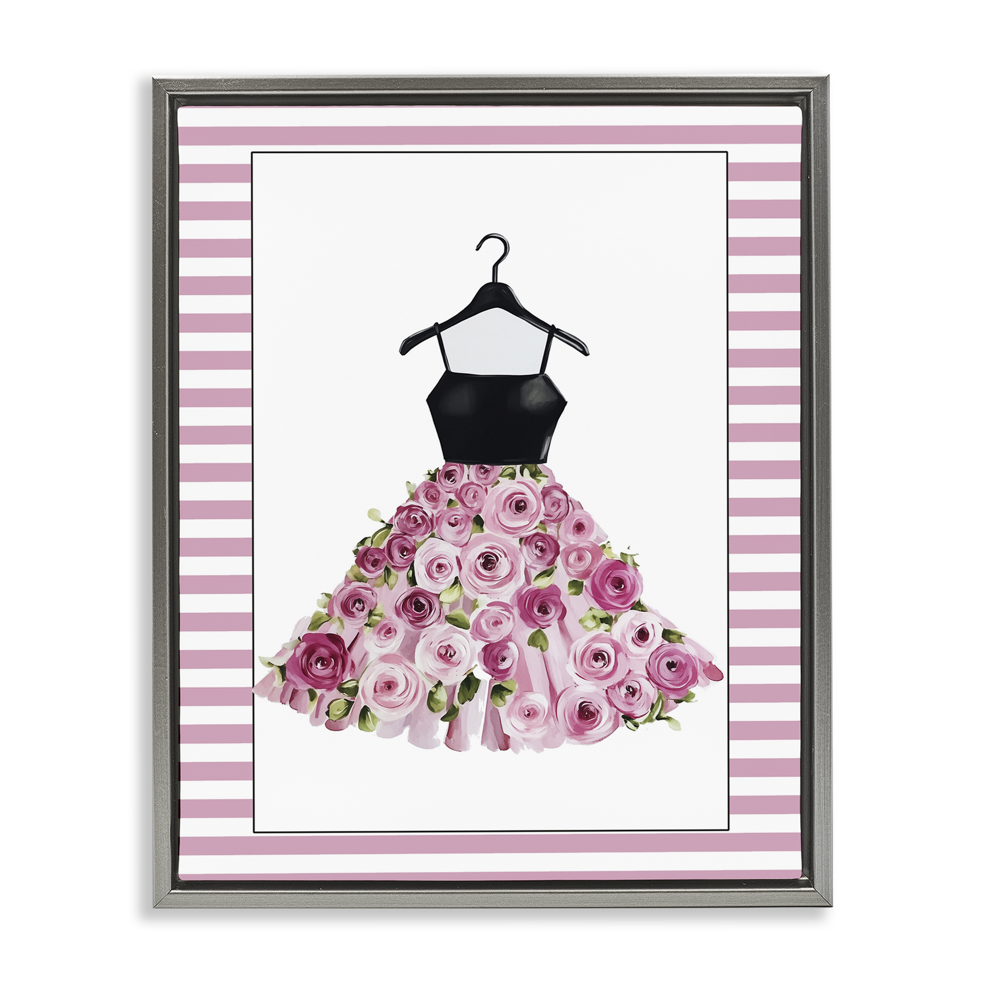Flower Bedecked Dress Gray Framed Floater Canvas Wall Art, design by ...