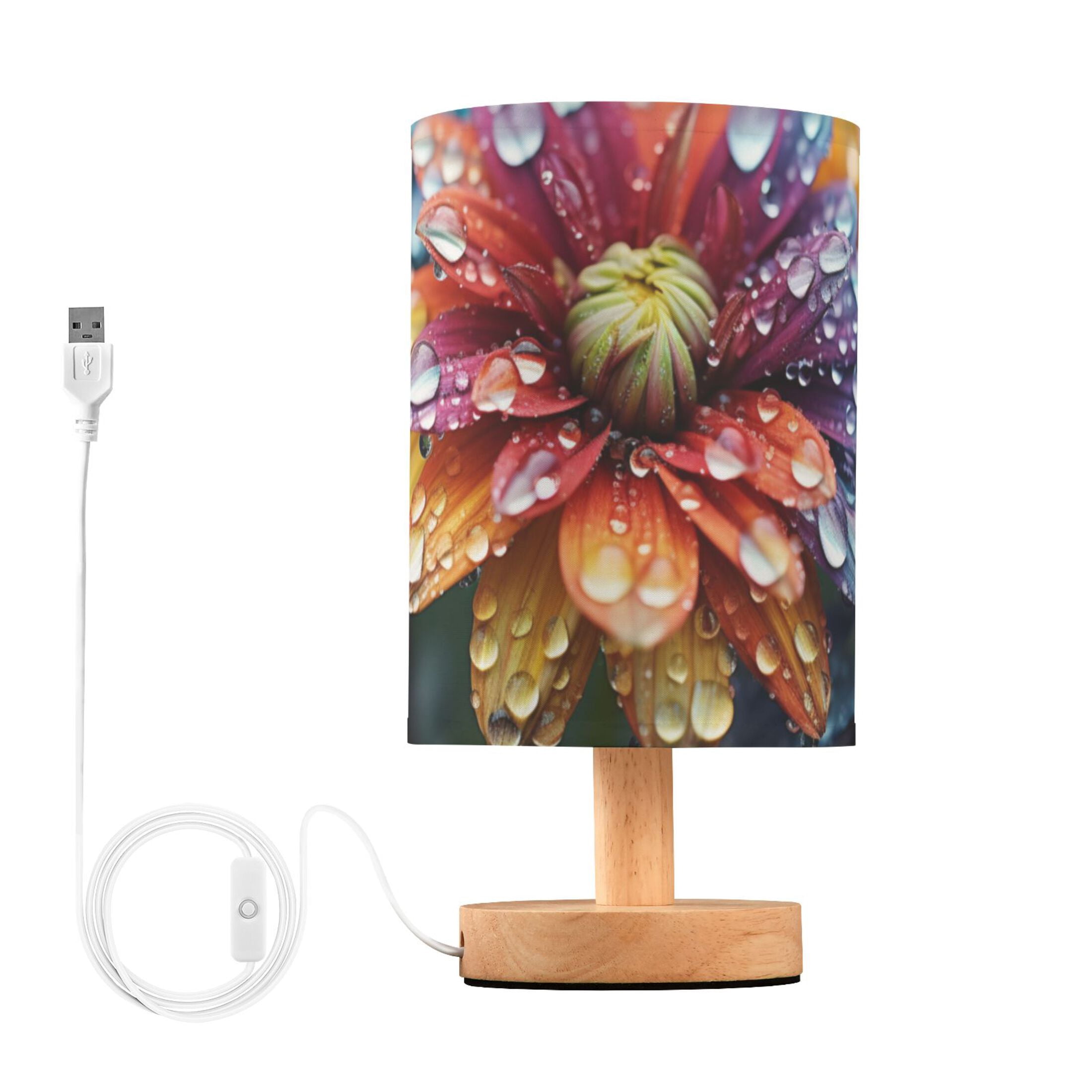 Flower Bedside Table Lamp LED Warm Lights with USB Charging Port Retro ...