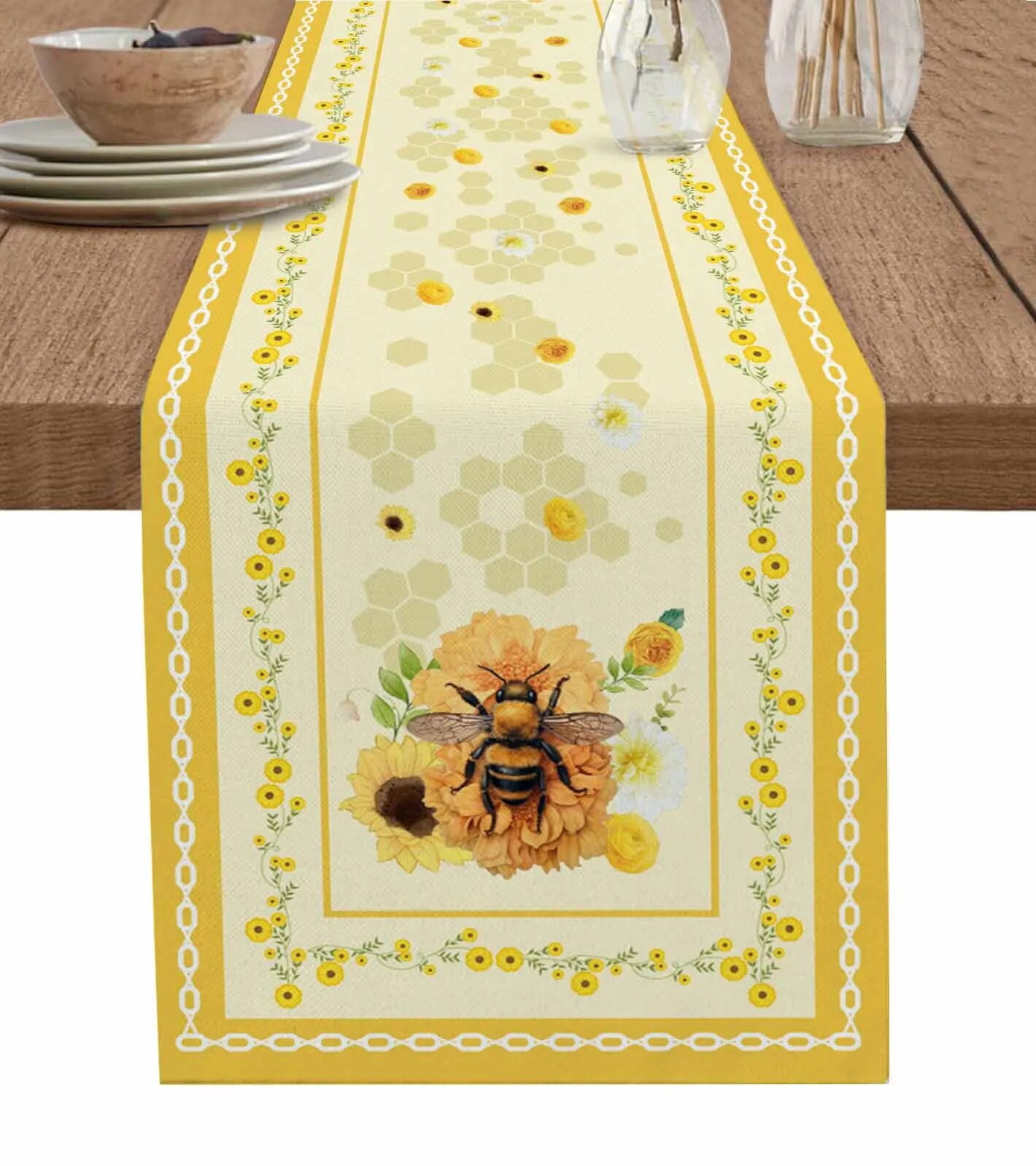 Flower Bee Animal Hive Yellow Table Runner Wedding Decor Table Runner ...