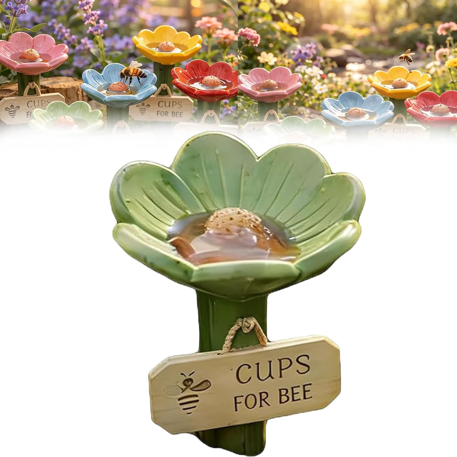 Flower Bee Watering Station with Stake, Outdoor Pollinator Water Bowl ...