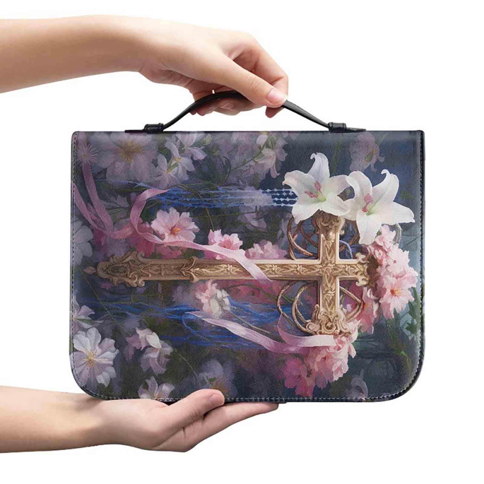 Flower Bible Cover Cross Bible Case Waterproof Leather Book Cover Bible ...