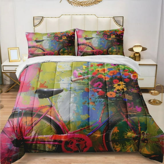 Flower Bicycle (18) Comforter Set Bedding Set Duvet Set Set 3pcs Queen ...