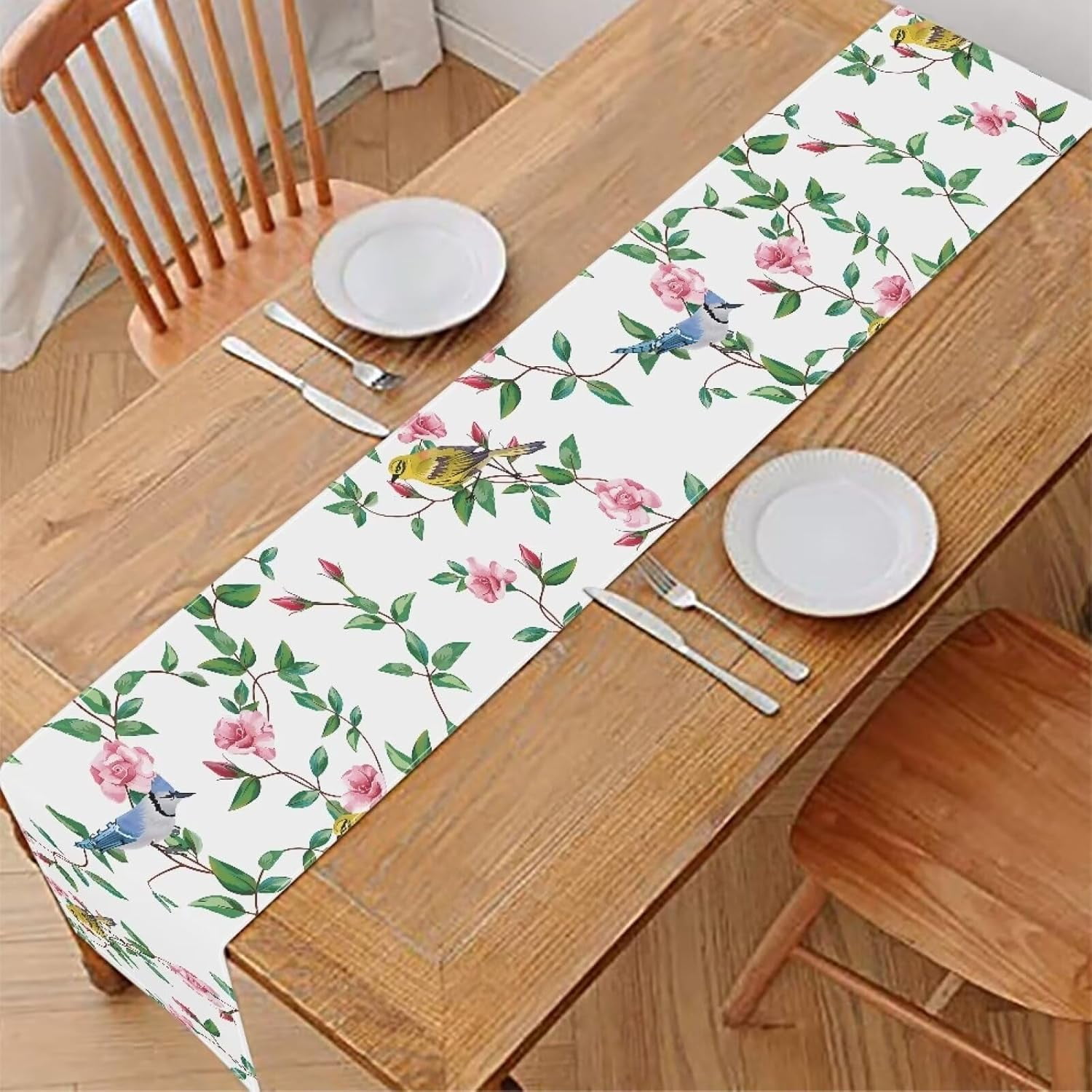 Flower Bird 12×108 Inches Table Runner Wipable for Kitchen Table Decor ...