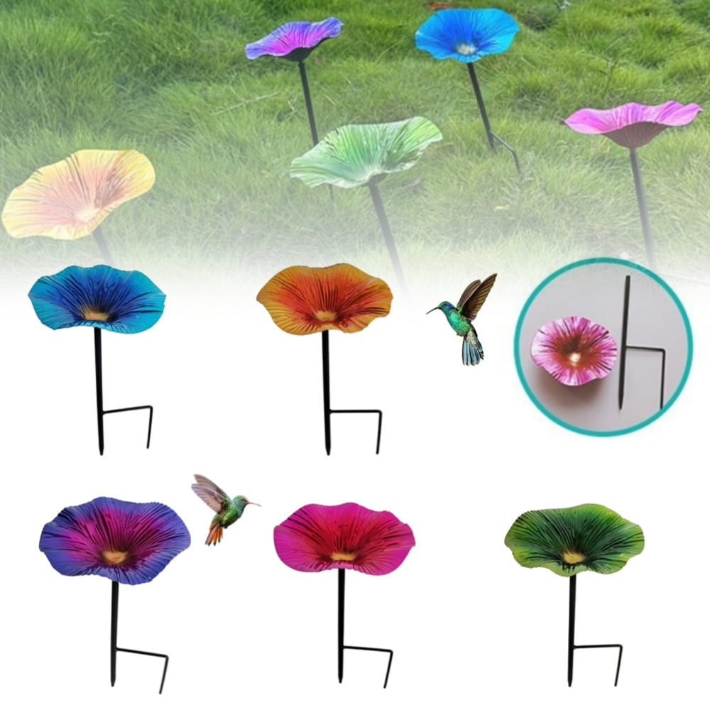 Flower Bird Bath & Hummingbird Bird Bath Set - Metal Bird Baths with ...