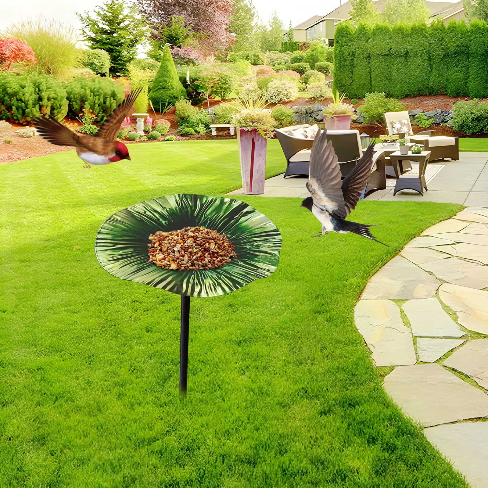 Flower Bird Feeder Stakes, Metal Bird Baths for Outdoors Garden Bird ...