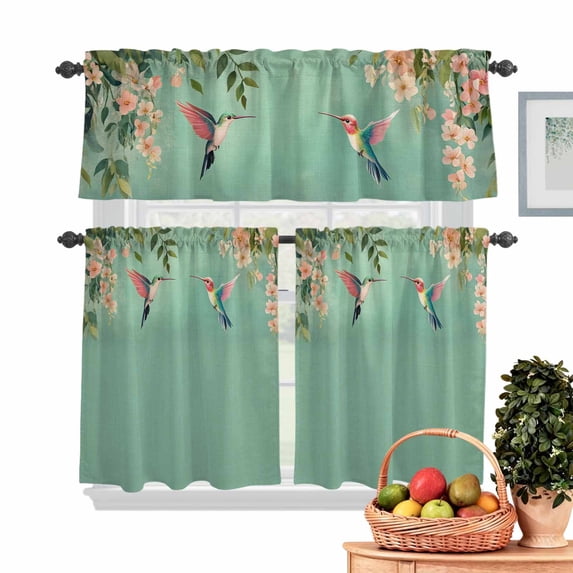Flower Bird Kitchen Curtains Valances 3 Piece Set, Oil Painting Pink ...