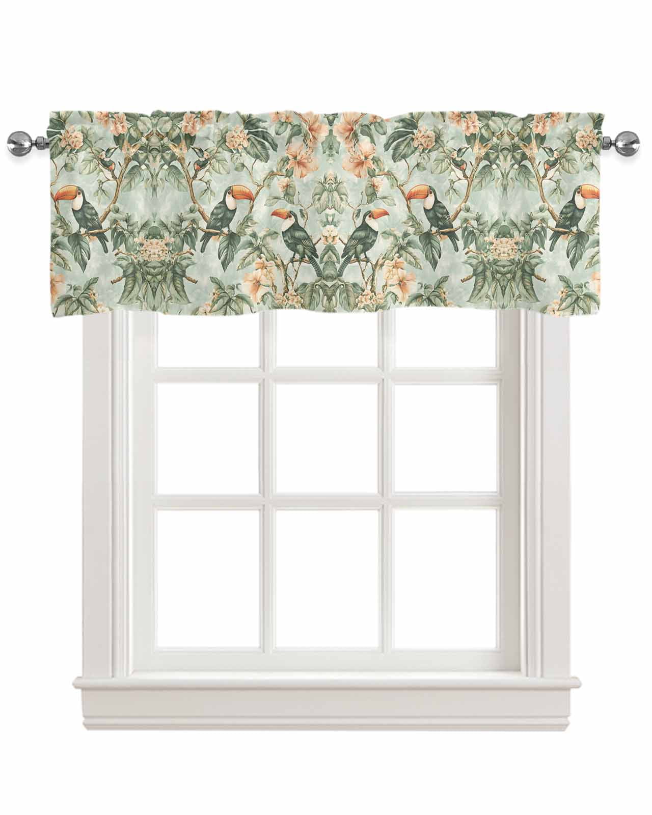 Flower Bird Kitchen Valances for Windows Farmhouse Linen Window Valance ...