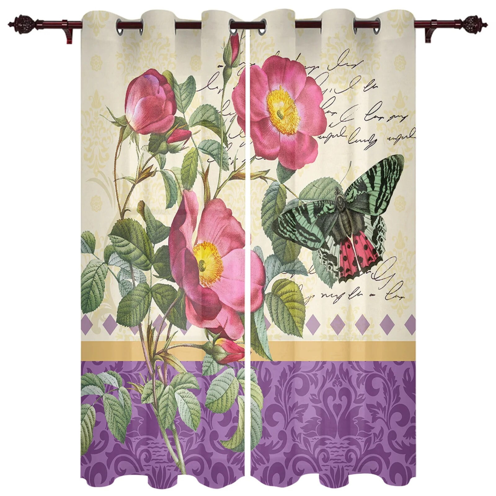 Flower Bird Pattern Retro Style Curtains for Living Room Hotel Decor ...