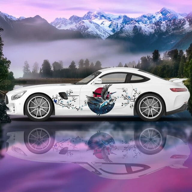 Flower Bird Racing Car Graphic Decal Full Body Vinyl Wrap Modern Design ...