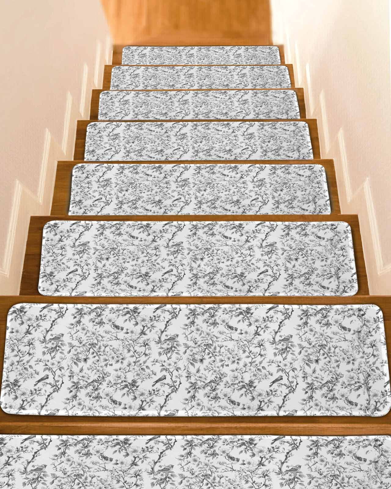Flower Bird Stair Treads for Wooden Steps Indoor Runner Rug Carpet ...