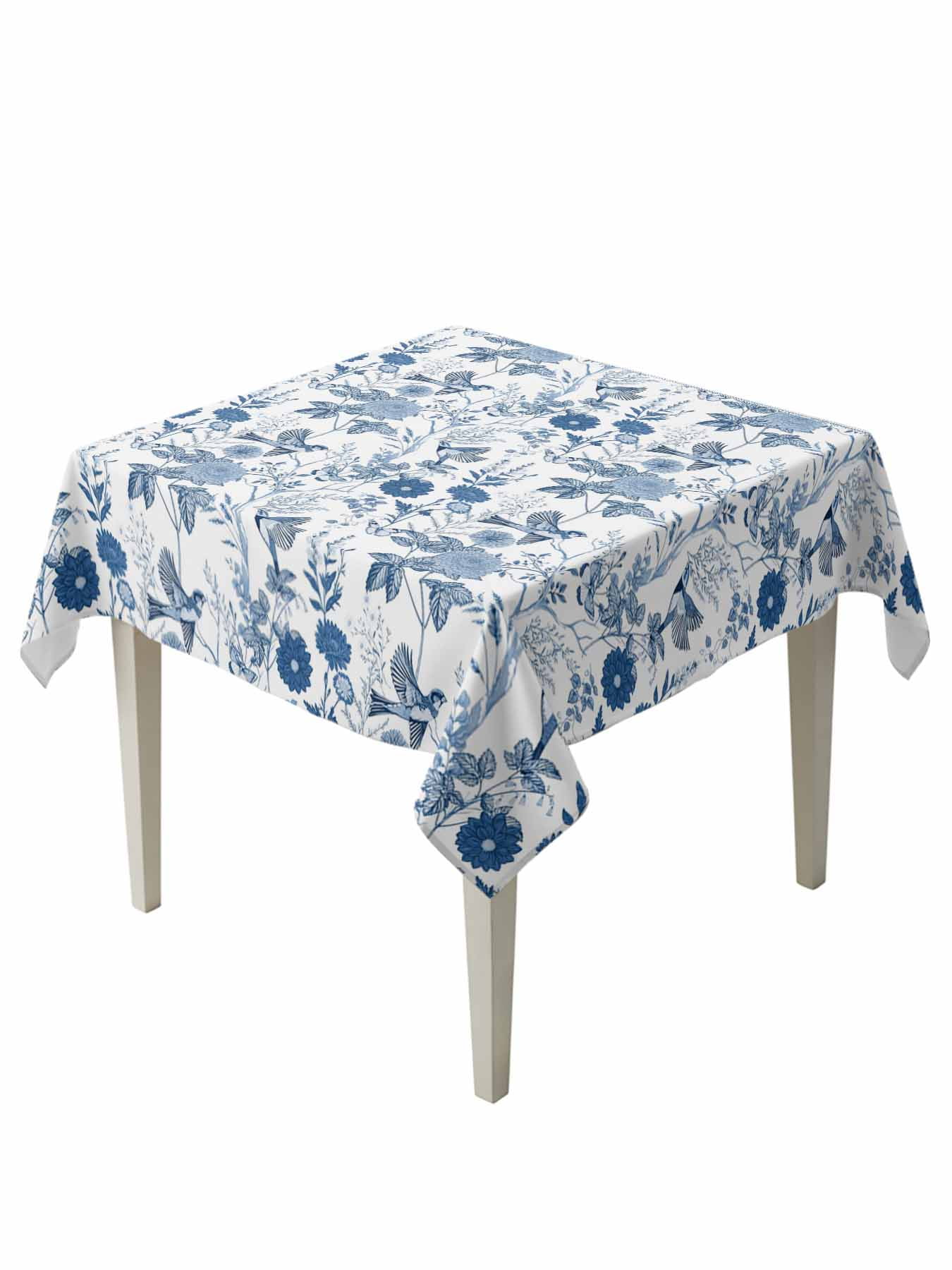 Flower Bird Table Cloth, Vintage Blue Garden Country Wildflower ...