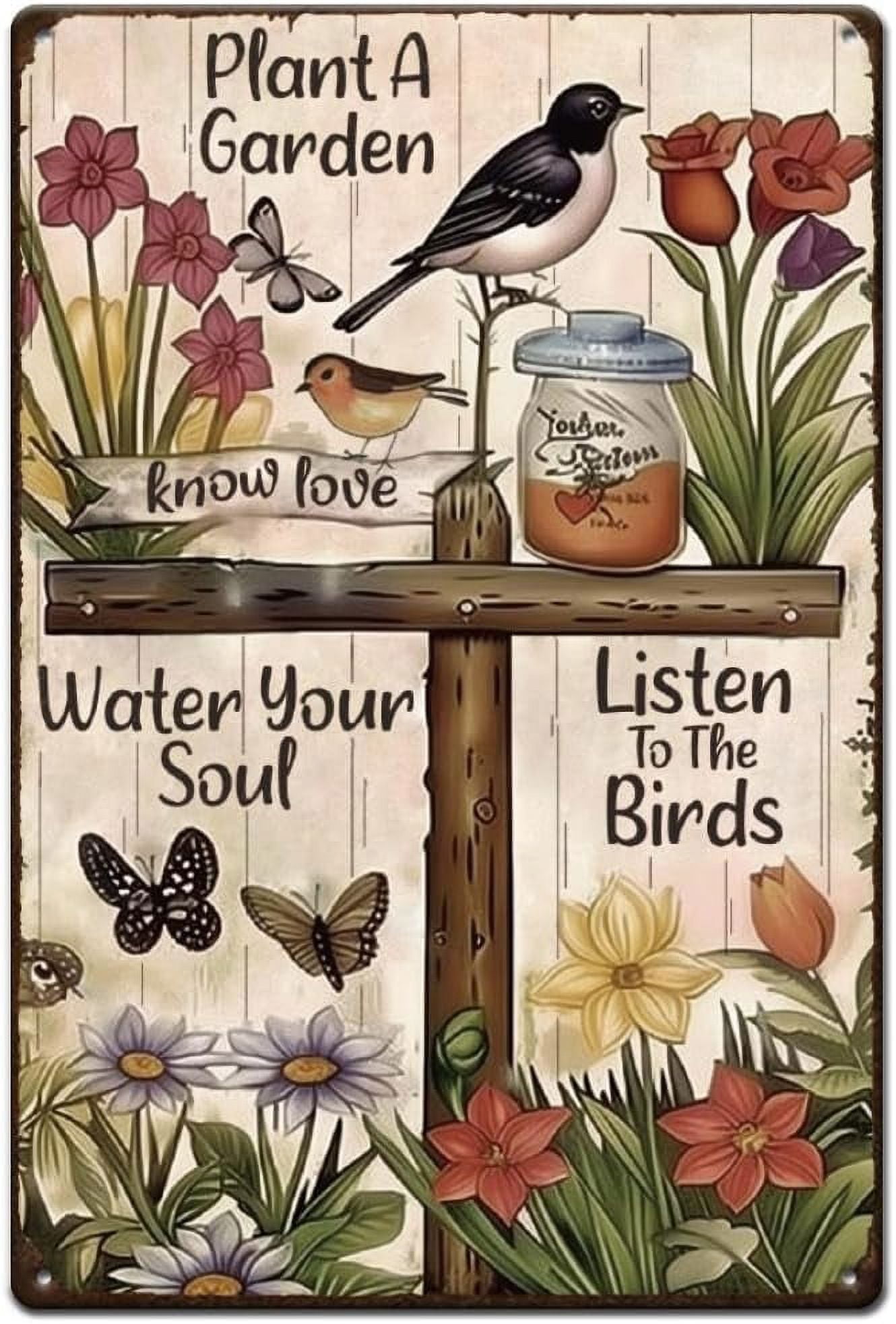 Flower Bird Tin Sign Plant a Garden Metal Tin Signs Water Your Soul ...
