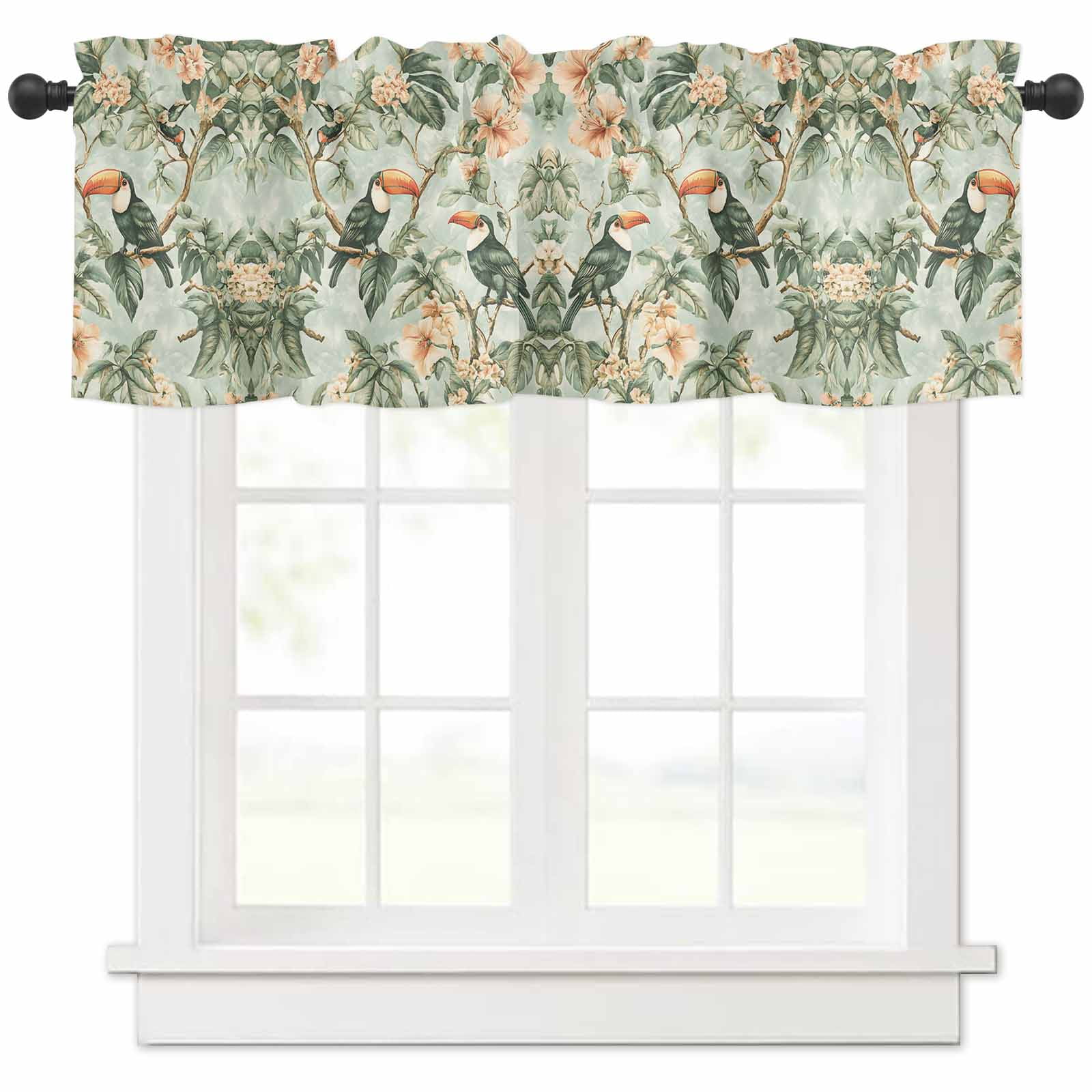 Flower Bird Valances for Windows Farmhouse Kitchen Curtains Valances ...