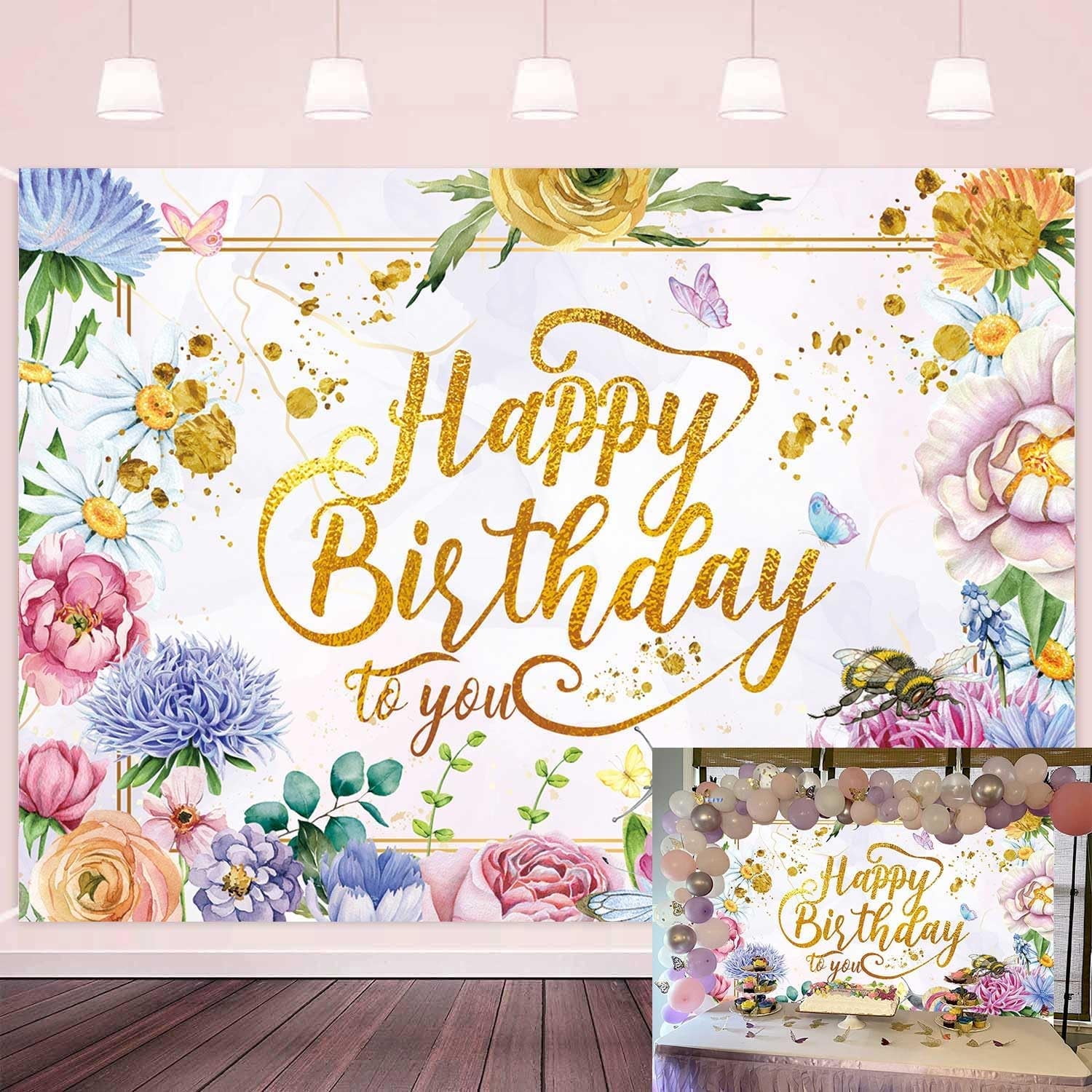 Flower Birthday Party Backdrop Pink Flower Spring Garden Birthday ...