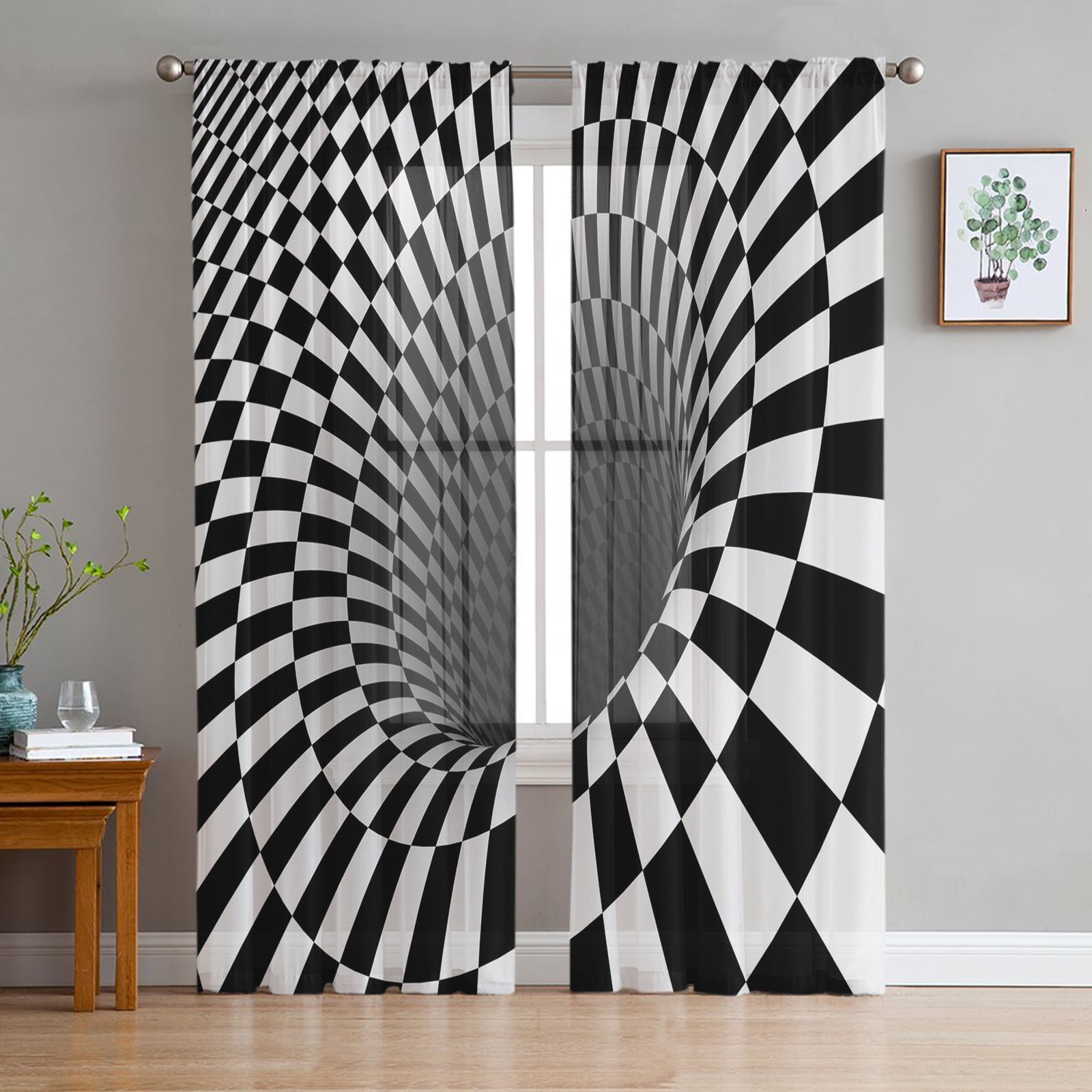 Flower Black White Sheer Curtains for Living Room Transparent Tulle ...