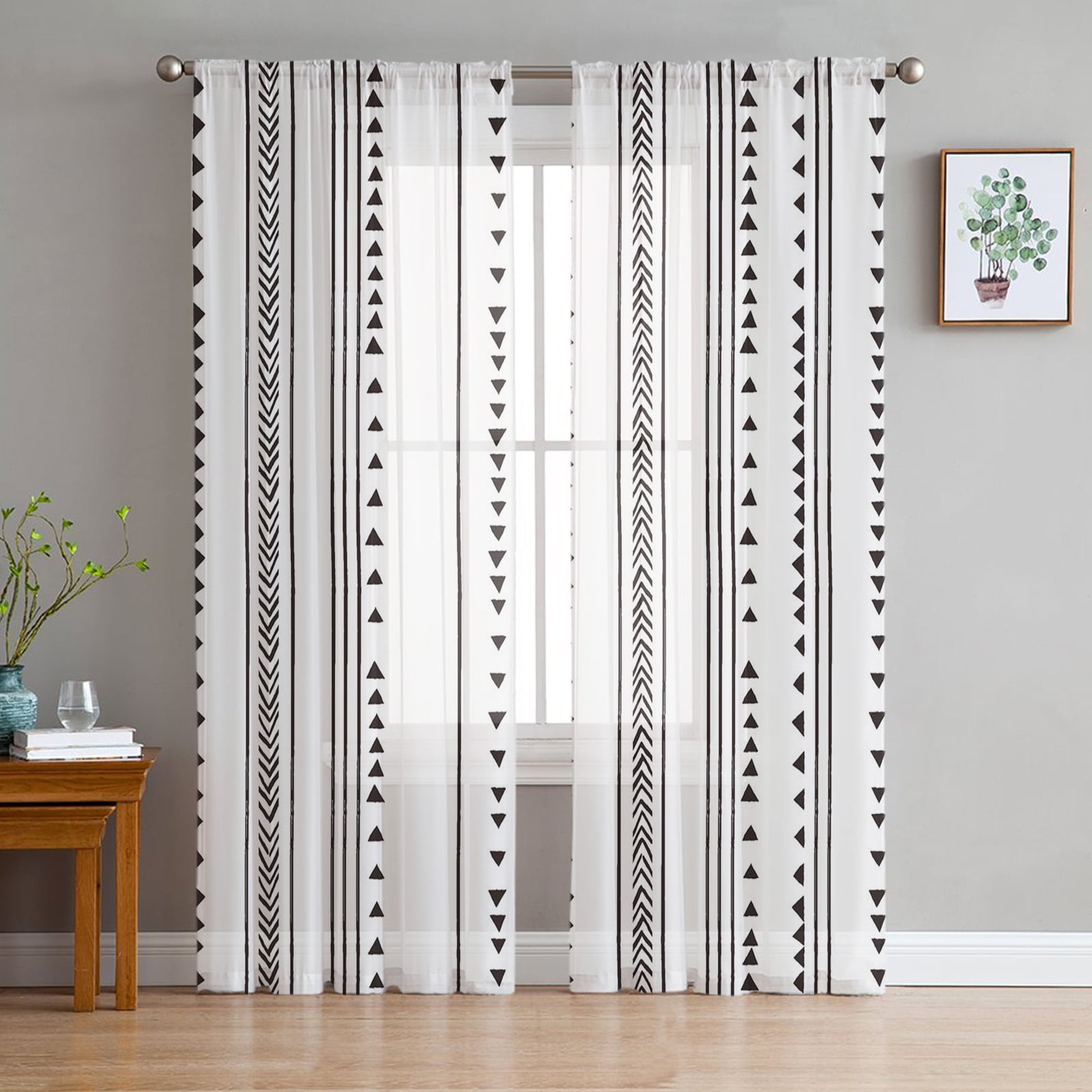 Flower Black White Sheer Curtains for Living Room Transparent Tulle ...