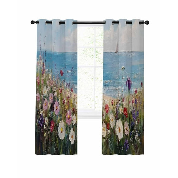 Flower Blackout Curtains 45 Inch Length White Purple Floral Spring Vine ...