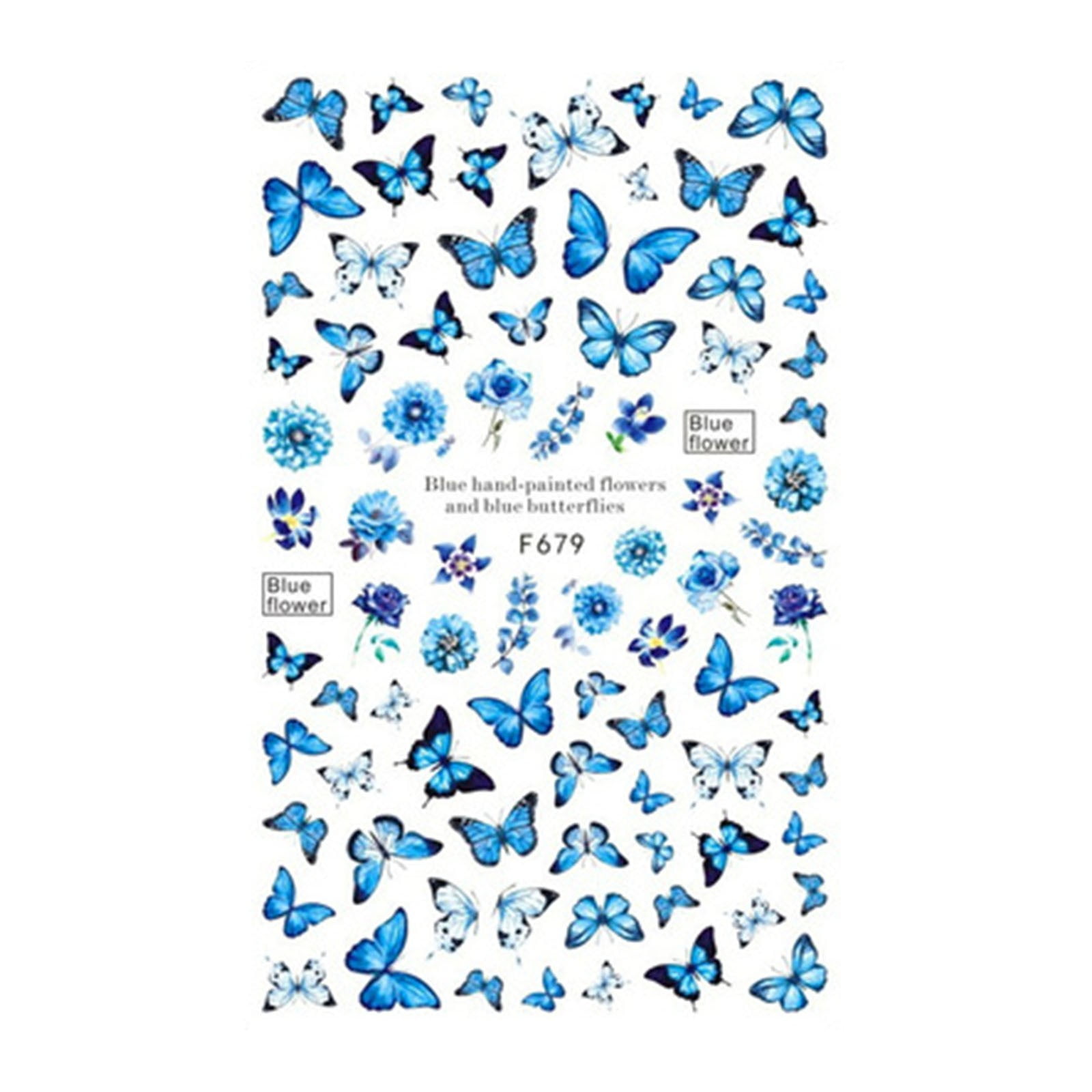 Flower Blue Black Sticker Applique Decoration for DIY Manicure Designs ...