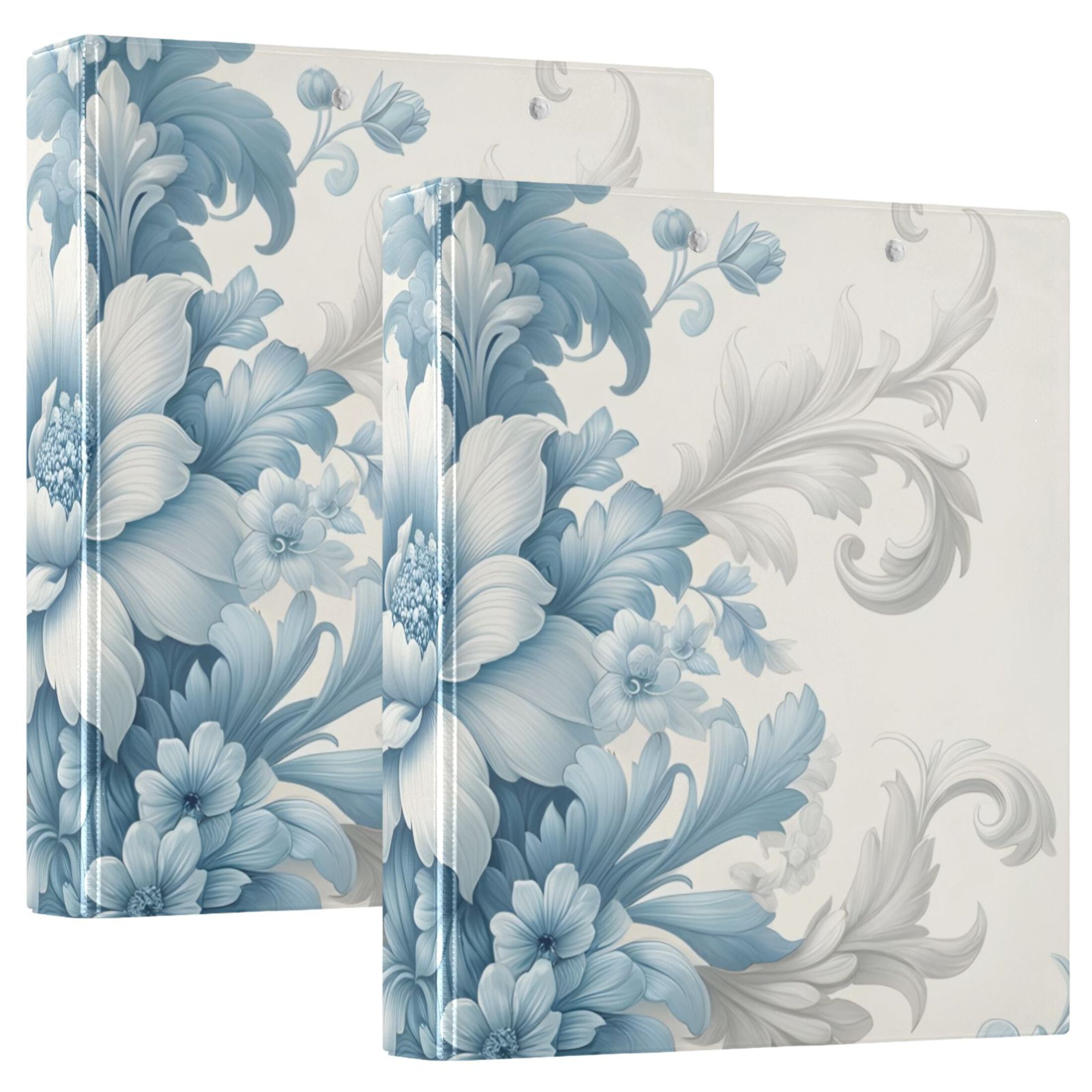 Flower Blue Hardcover 3 Ring Binder 1.5 inch Round Rings with Interior ...