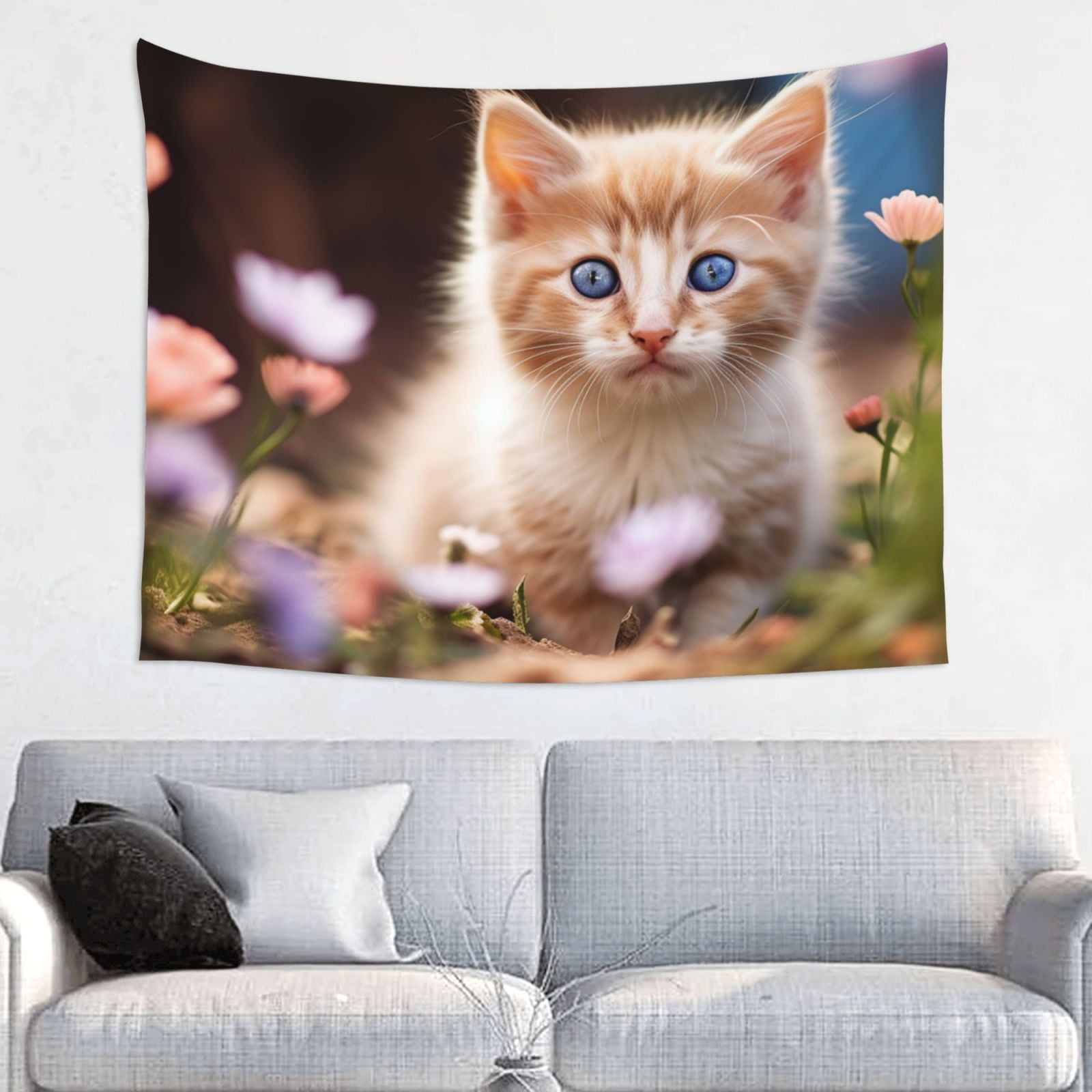 Flower Blue-eyed Cat Tapestry Home Decor Tapestry Wall Hanging ...
