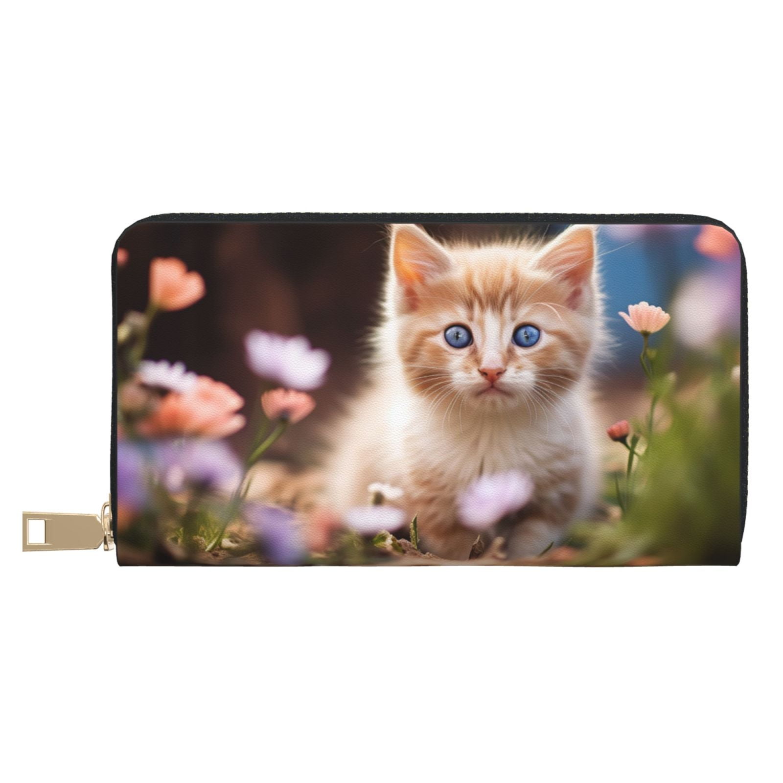 Flower Blue-eyed Cat Wallet Women, Leather Bifold Multi Card Wallet ...
