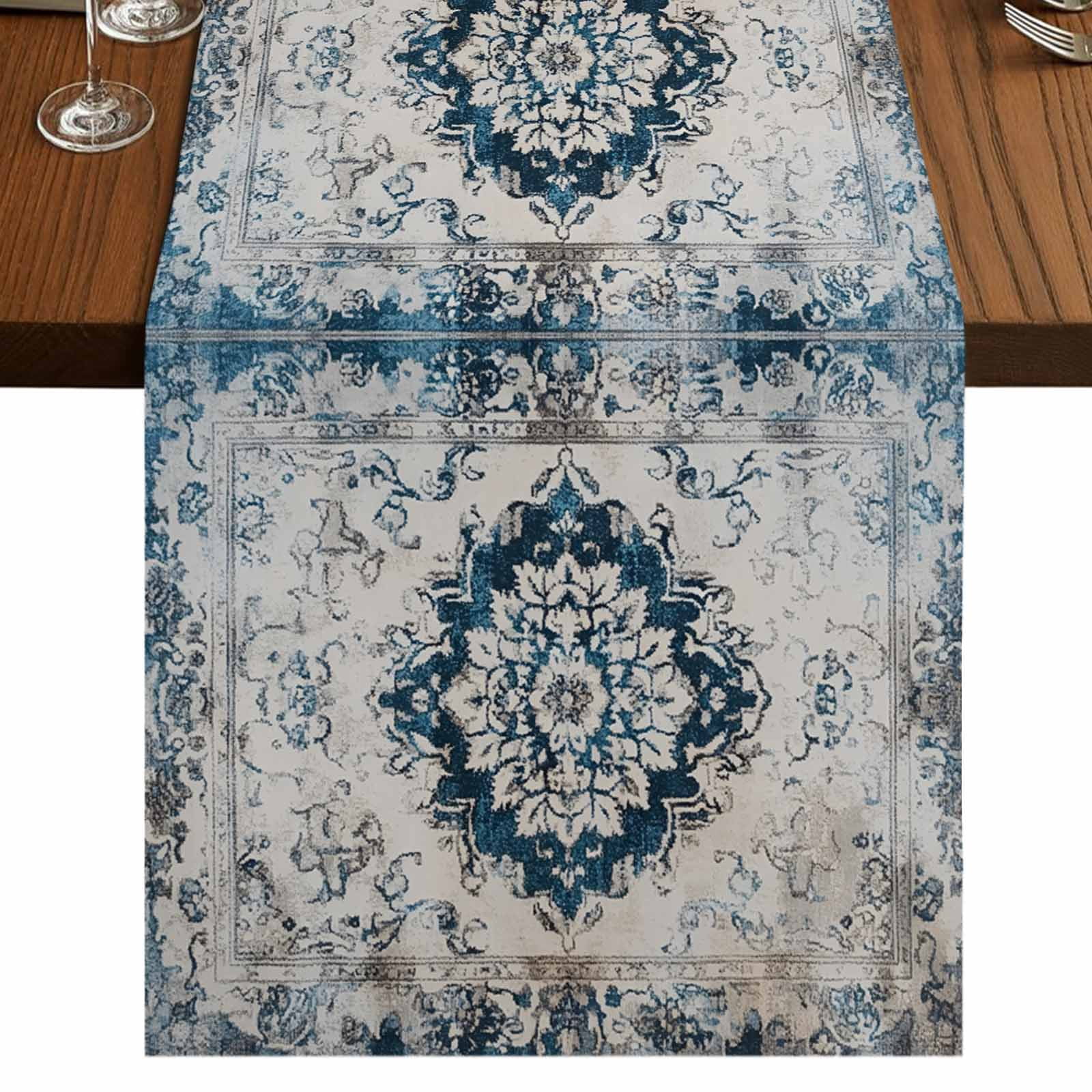 Flower Boho 120 Inch Table Runner, Vintage National Flower Blue ...