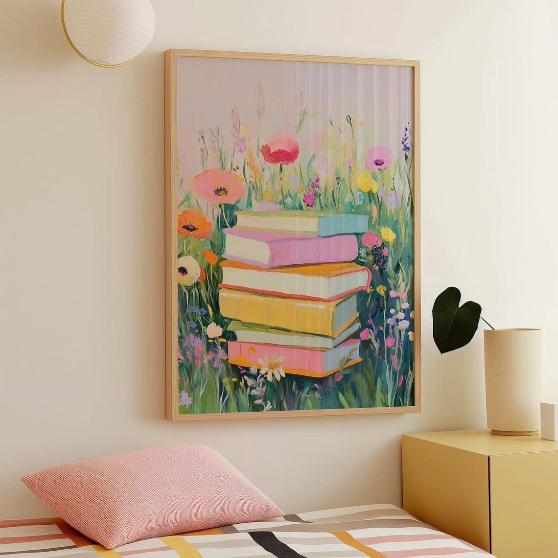 Flower Bookstack Poster Whimsical Reading Art Cute Book Lover Decor ...