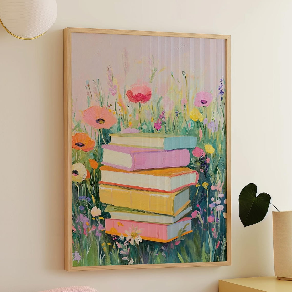Flower Bookstack Print, Whimsical Reading Art, Cute Book Lover Decor ...