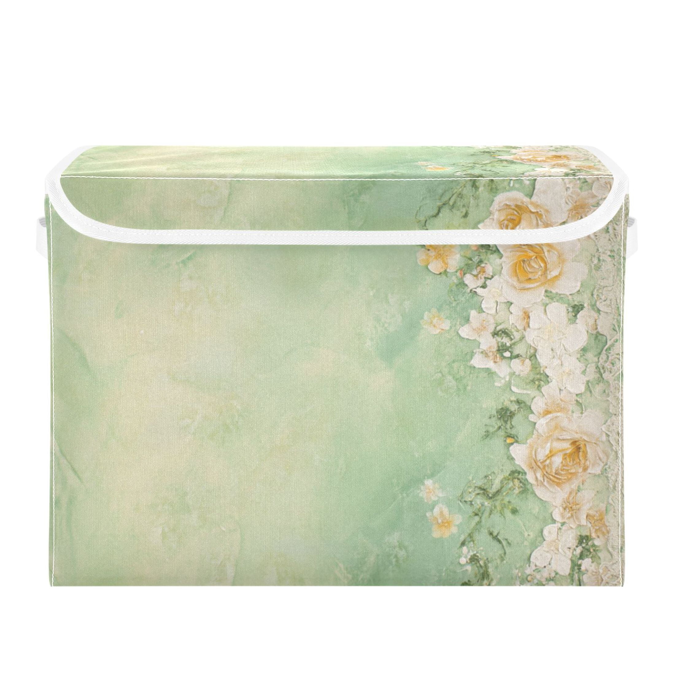 Flower Border Decor Large Storage Bins with Linen Collapsible Lid ...