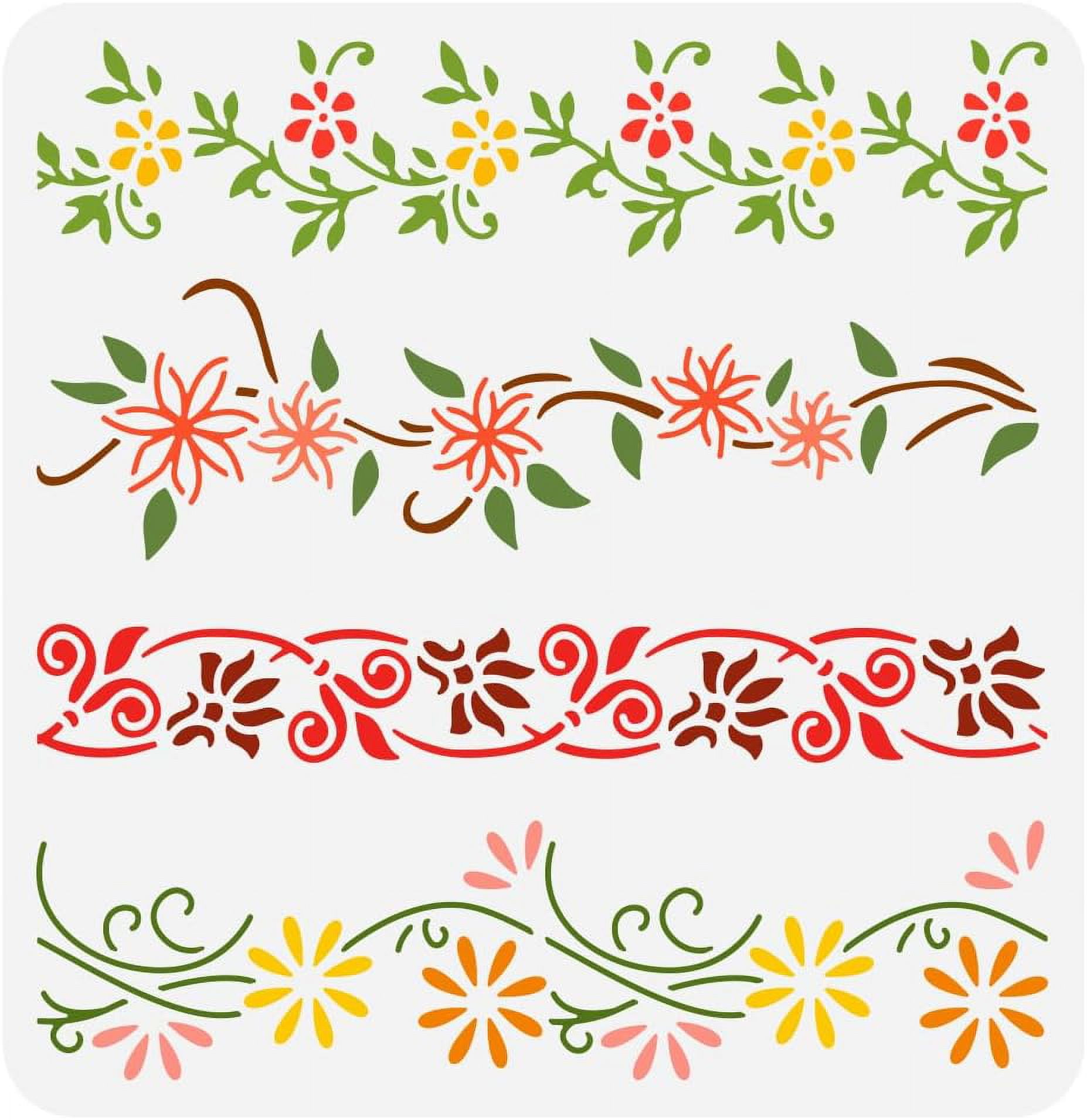 Flower Border Painting Stencil 11.8x11.8inch Reusable 4 Styles Vine ...