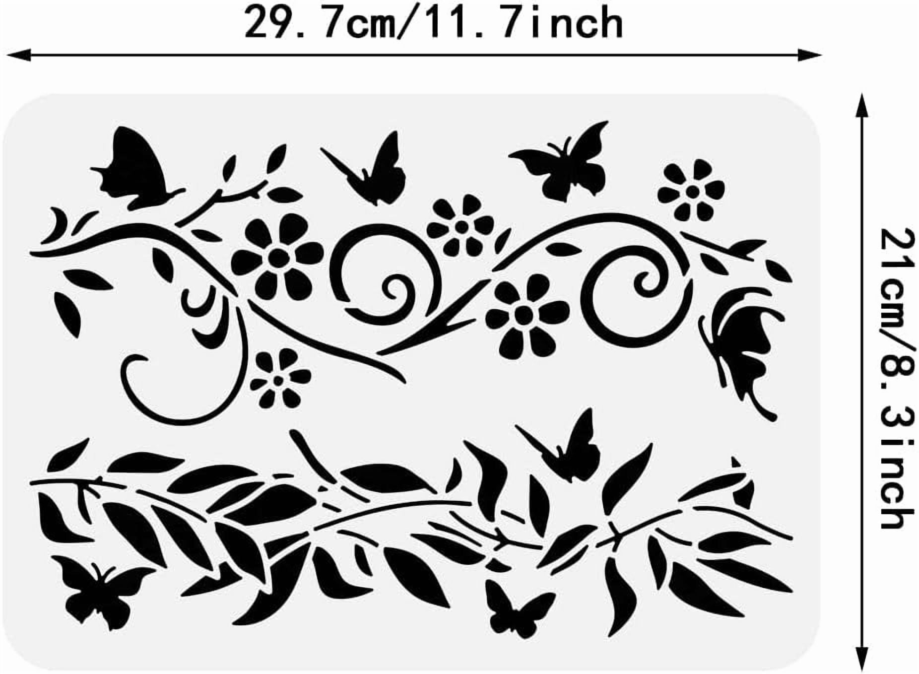 Flower Border Stencil 12x8" Butterfly Border Painting Template Reusable ...