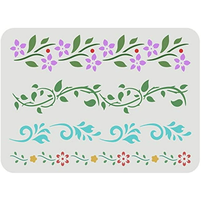 Flower Border Stencil 4 Style Reusable Flower Drawing Stencil Vines ...