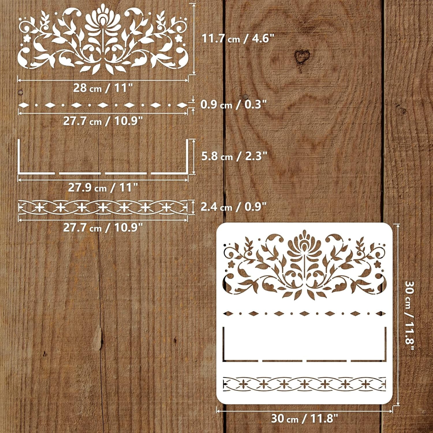 Flower Border Stencils 11.8x11.8 inch Lotus Branch Stencils Template ...