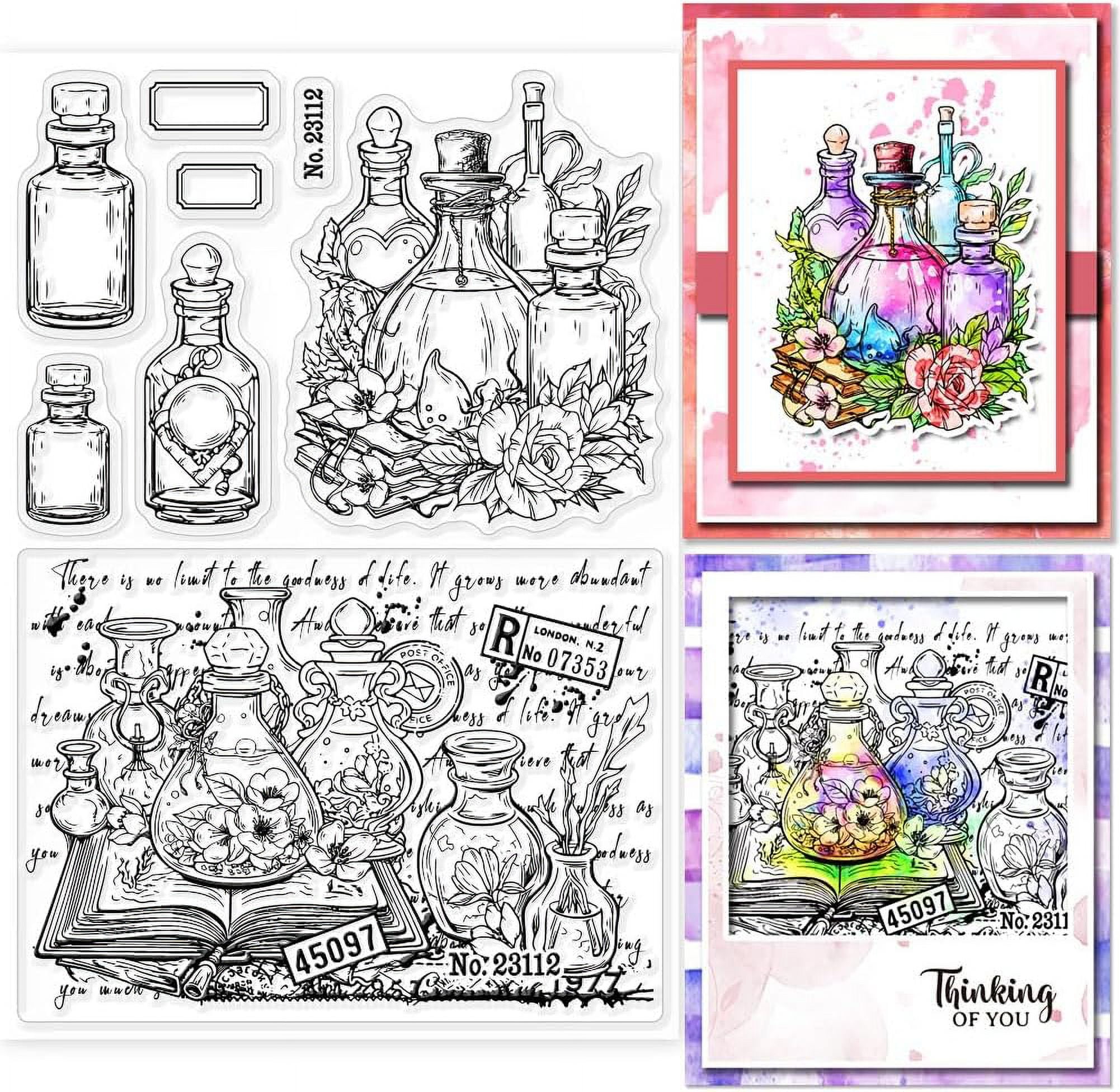Flower in Bottle Clear Stamps for Cards Making Bottled Potted Plants ...