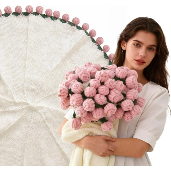 Flower Bouquet Blanket, Handmade Knitted Blanket with Rose Flowers ...