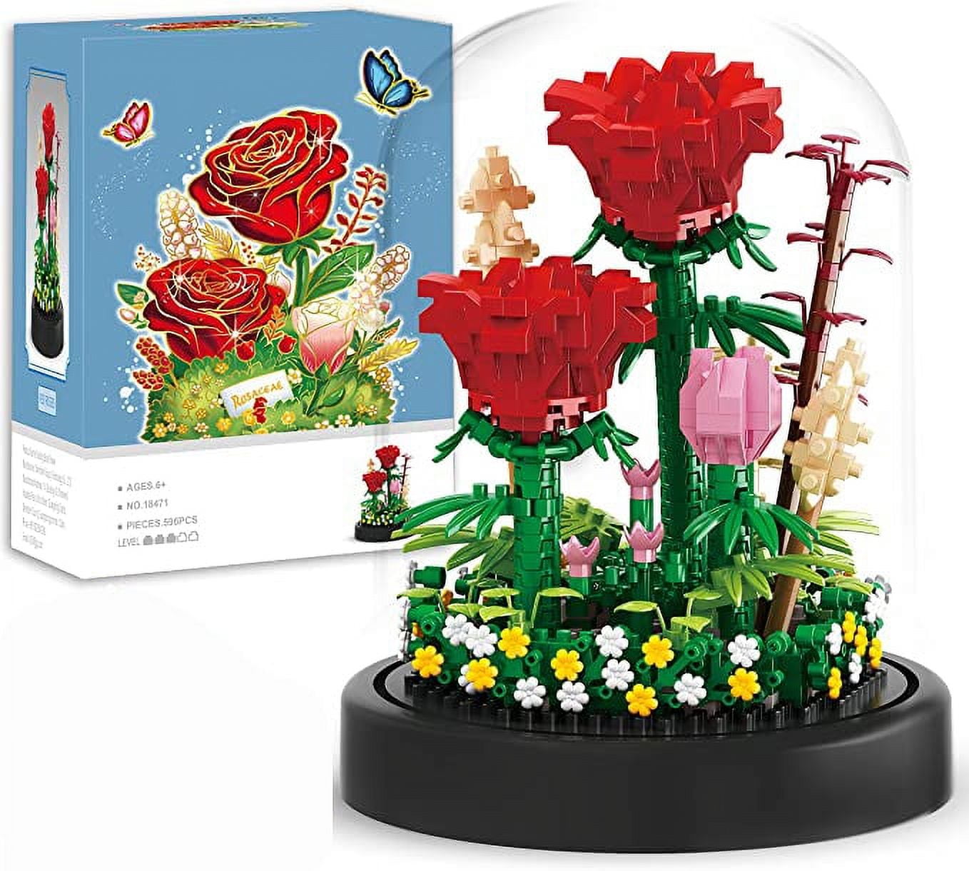 Flower Bouquet Building Kit - 596 PCS Red Rose Sets with Cover ...