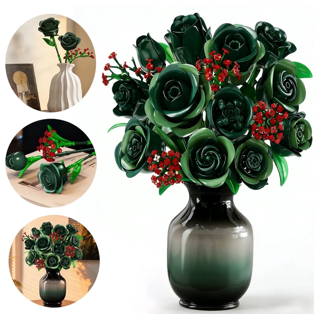 1209Pcs Flower Bouquet Succulents Building Blocks Set Green for Kids ...