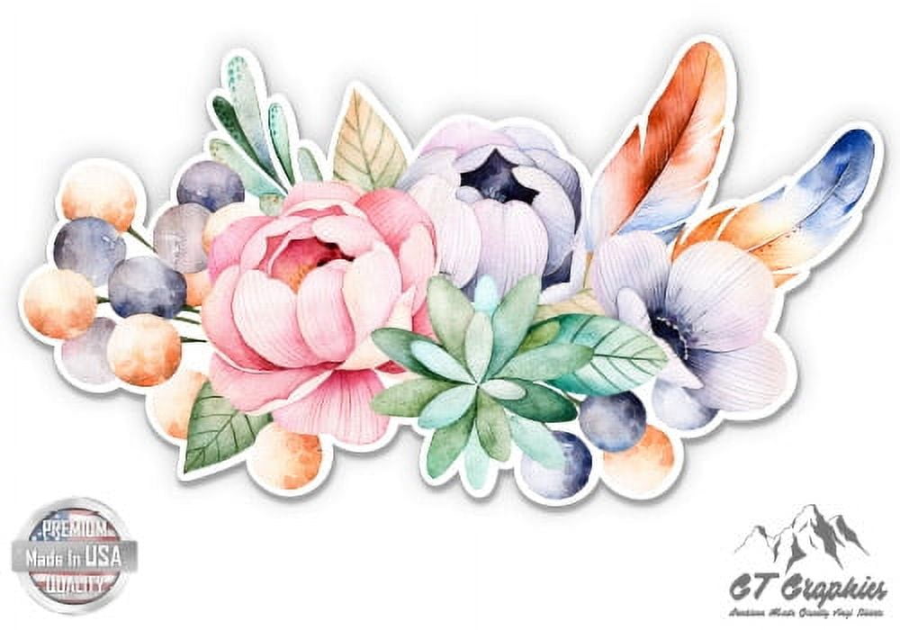 Flower Bouquet Watercolor Boho Beautiful - 12" Vinyl Sticker Waterproof ...