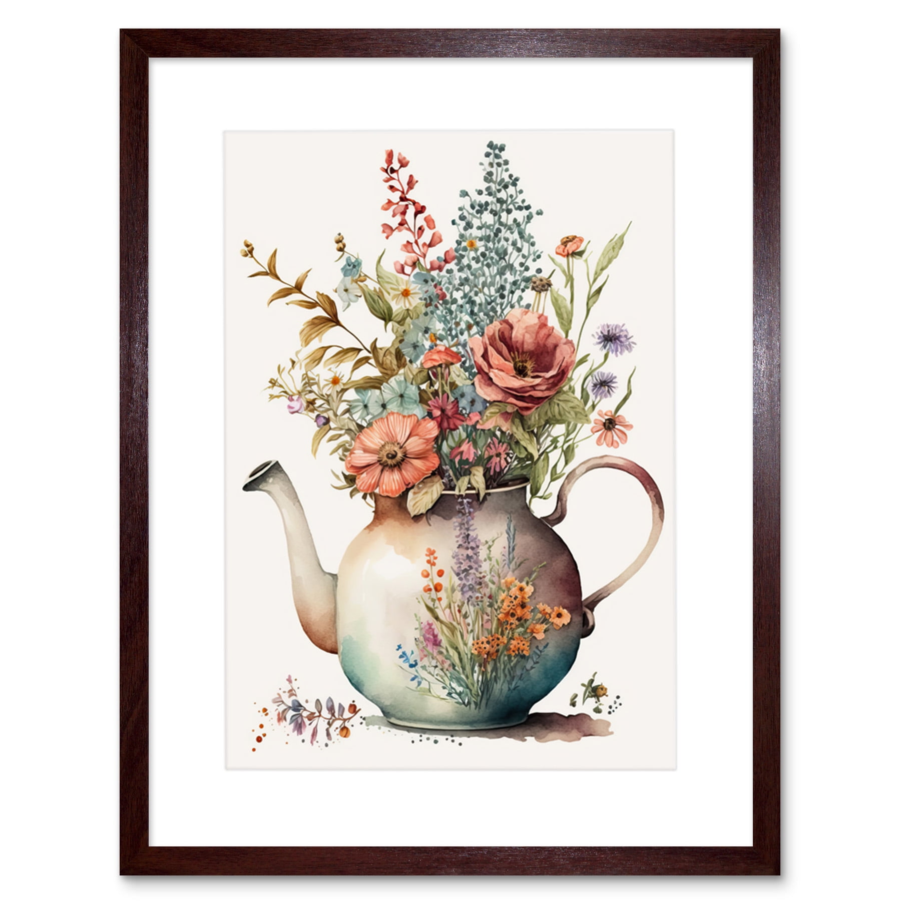 Flower Bouquet in a Floral Design Ceramic Teapot Artwork Framed Wall ...