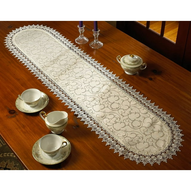 Flower Bow Embroidered Lace Vintage Vintage Design Table Runner ...