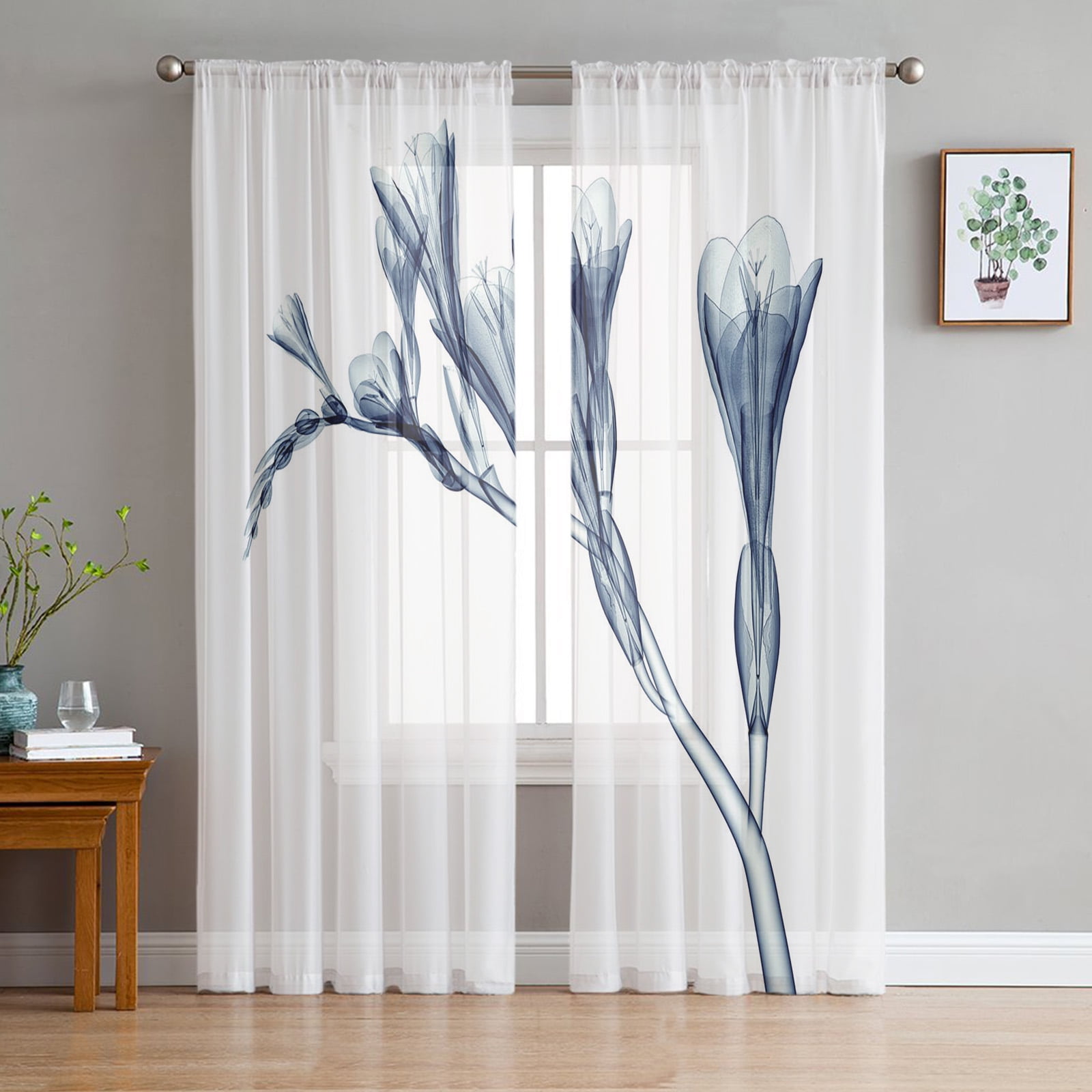 Flower Branch Plant Tulle Sheer Window Curtains for Living Room the ...