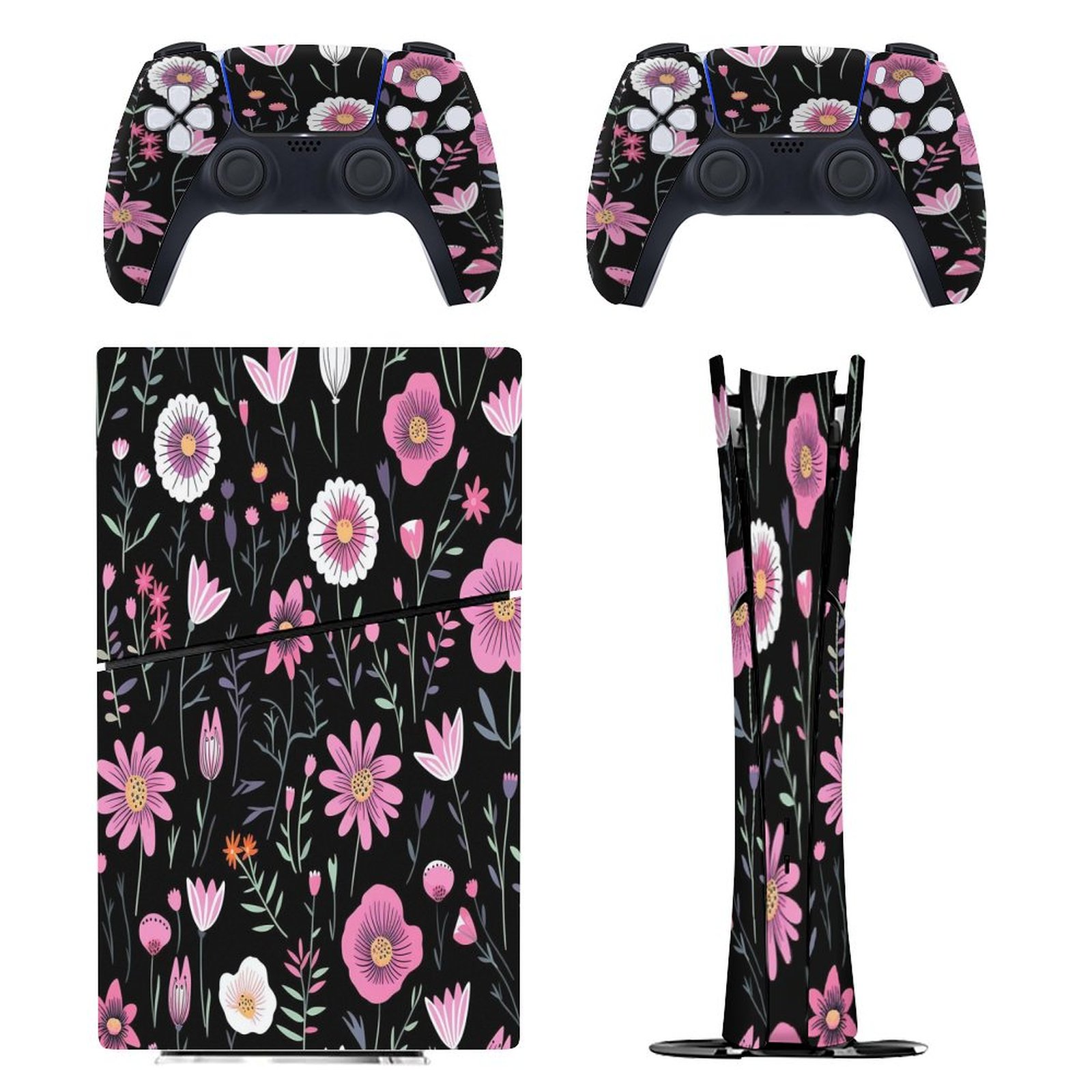 Flower Branches, Pink, Black Background PS5/PS5 Slim Digital Disc Skin ...
