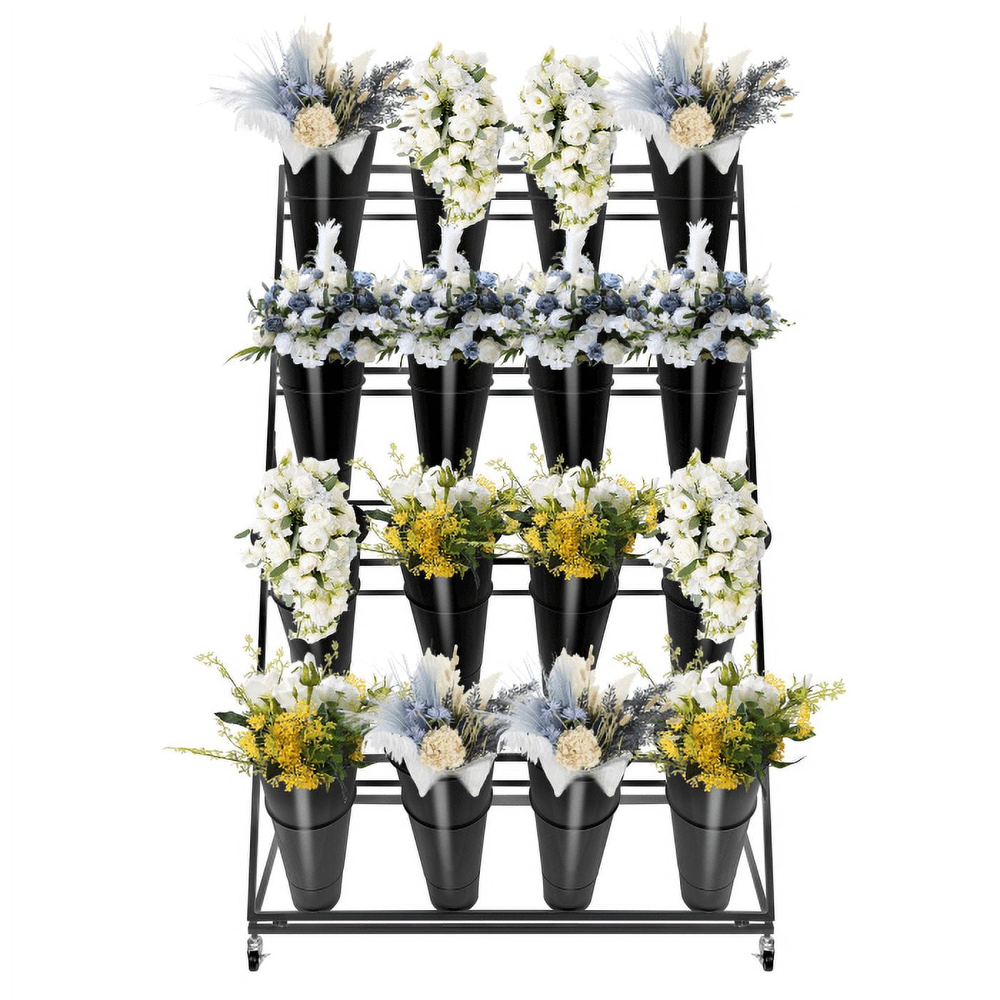 Flower Bucket Stand, 4 Layers Metal Plant Stand with 16 Buckets and ...