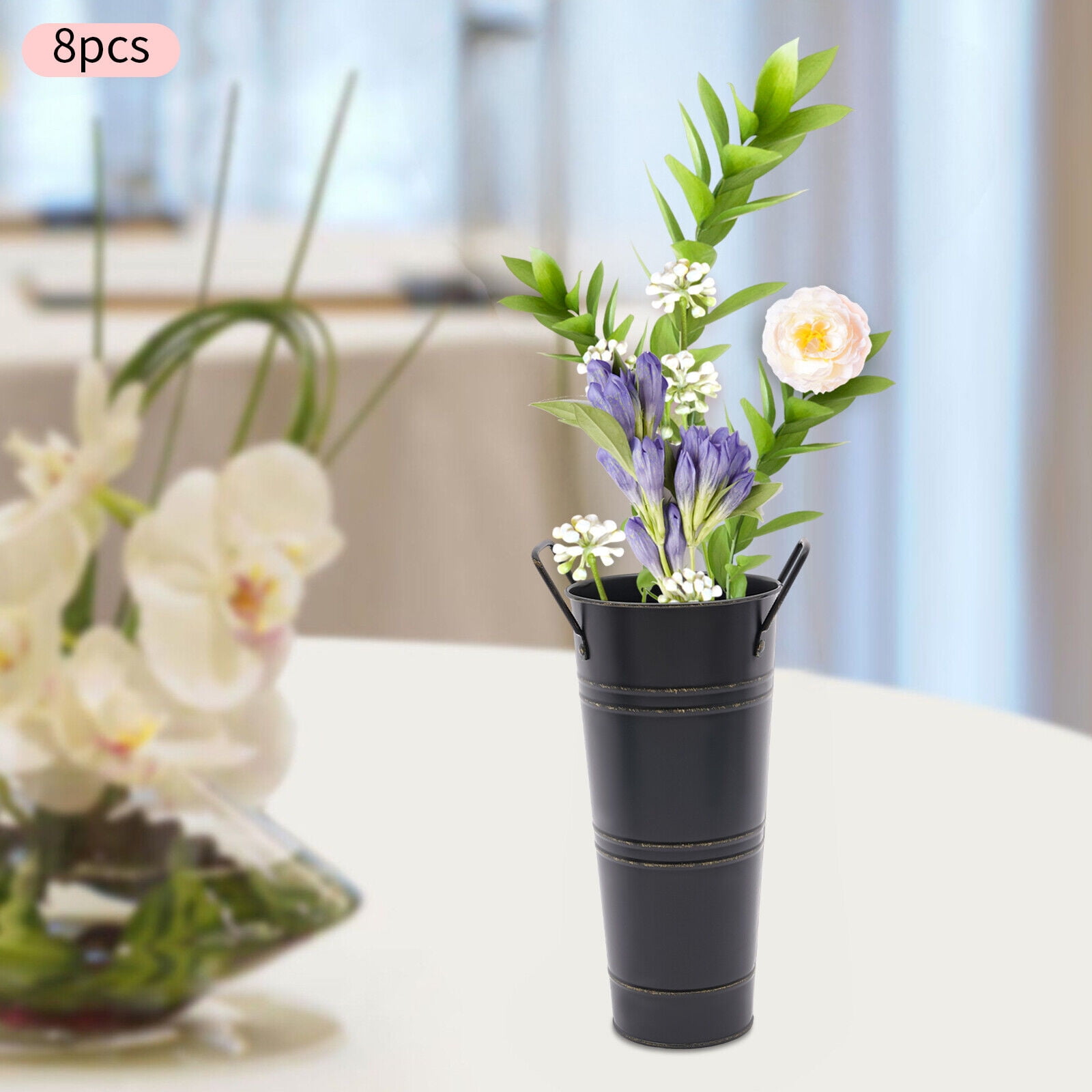 Flower Bucket Vases DIY 8*Flower Bucket Vases Black 8PCS Metal Vases ...