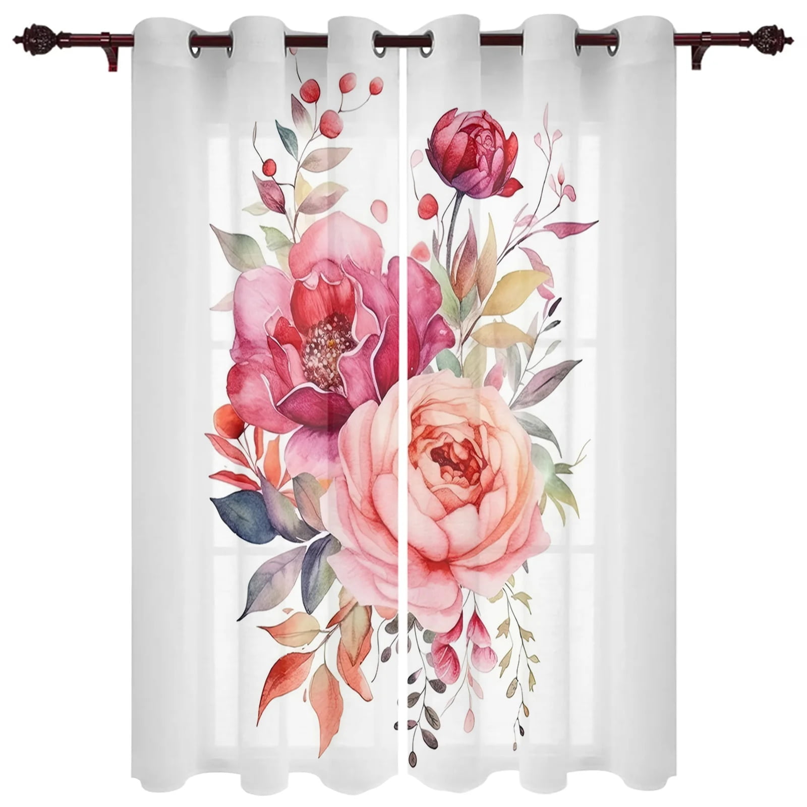 Flower Bud And Leaf Overlay Modern Curtains For Bedroom Cafe Home Decor ...