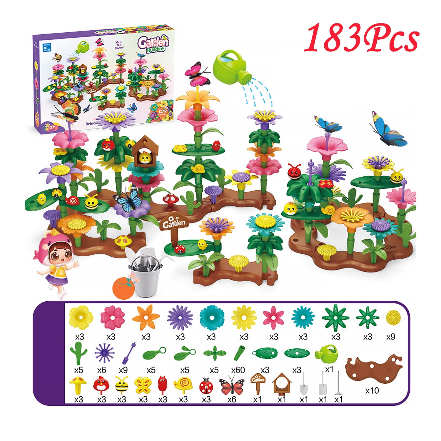 Flower Building Toy Set, 183 Pcs Flower Garden Building Toys for Girls ...