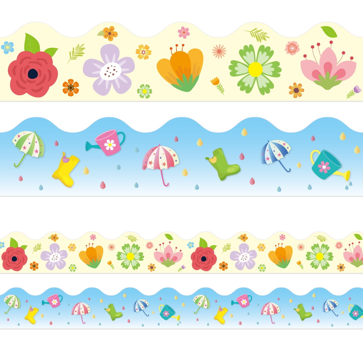 Flower Bulletin Board Borders Summer Rainy Double-Sided Straight Border ...